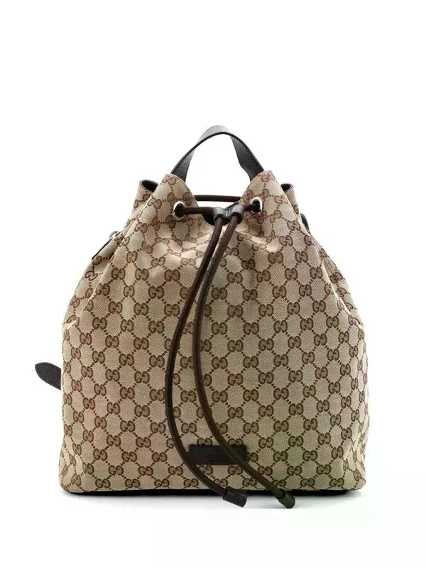 Gucci Drawstring Gg Canvas Medium Backpack - Brown