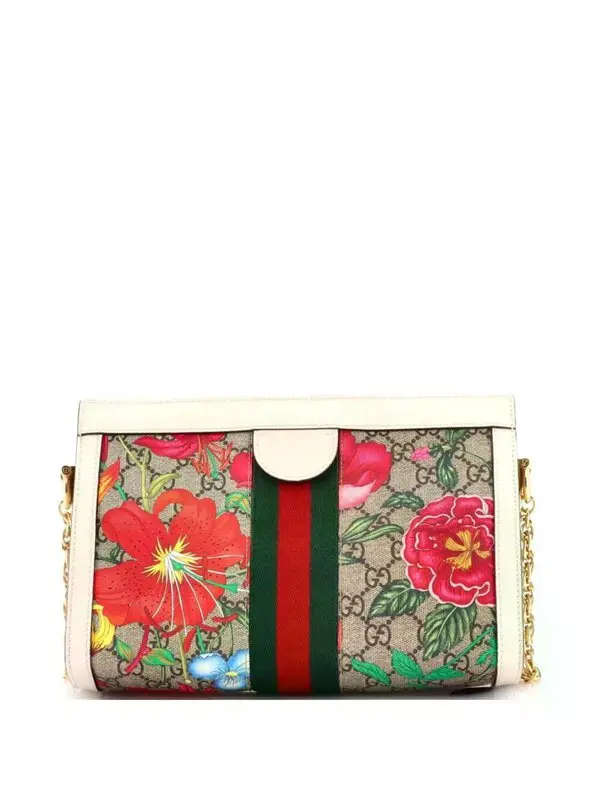 Gucci Ophidia Chain Shoulder Bag Flora Gg Coated Canvas Small - Brown