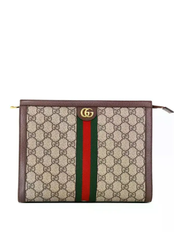 Gucci Ophidia Coated Canvas Pouch - Brown