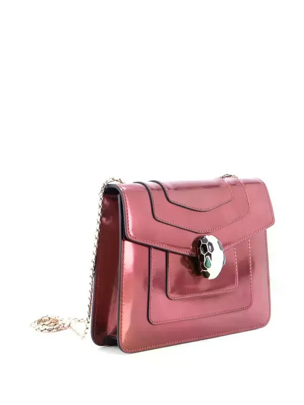 BVLGARI Serpenti Forever Metallic Leather Shoulder Bag - Red
