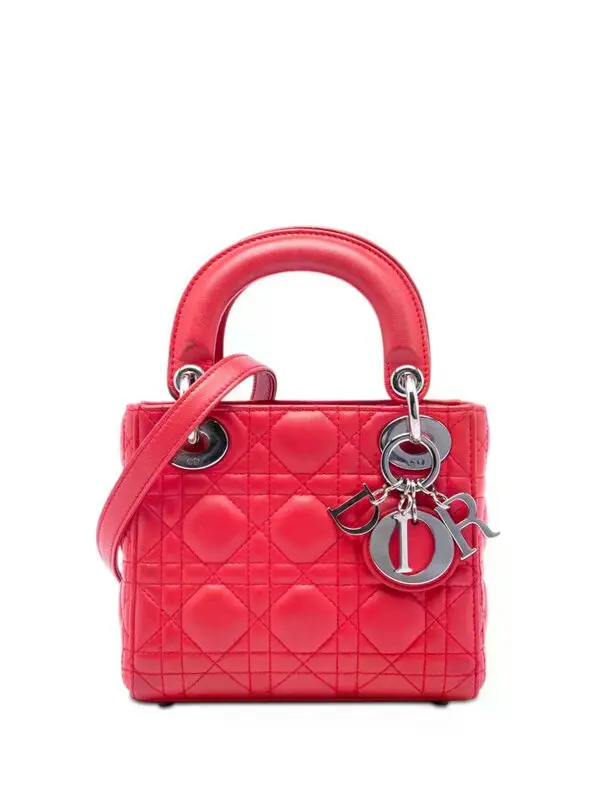 Dior 2012 Mini Lambskin Cannage Lady Satchel - Red