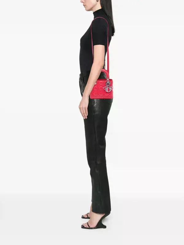 Dior 2012 Mini Lambskin Cannage Lady Satchel - Red