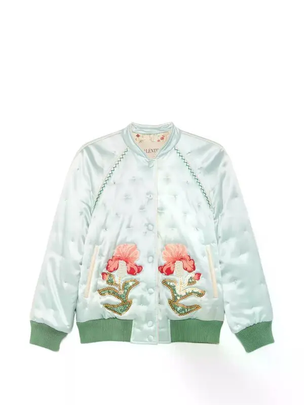 Valentino Garavani Floral Quilted Bomber Jacket - Blue