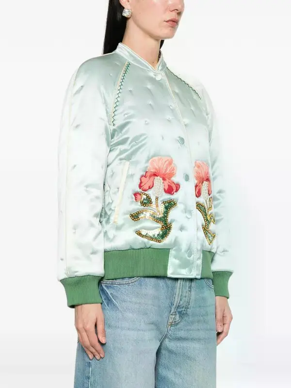 Valentino Garavani Floral Quilted Bomber Jacket - Blue