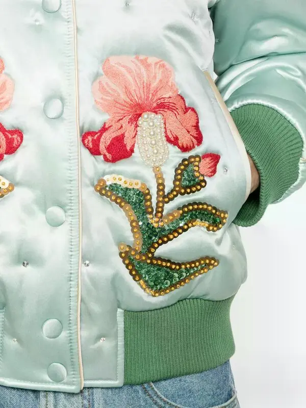 Valentino Garavani Floral Quilted Bomber Jacket - Blue
