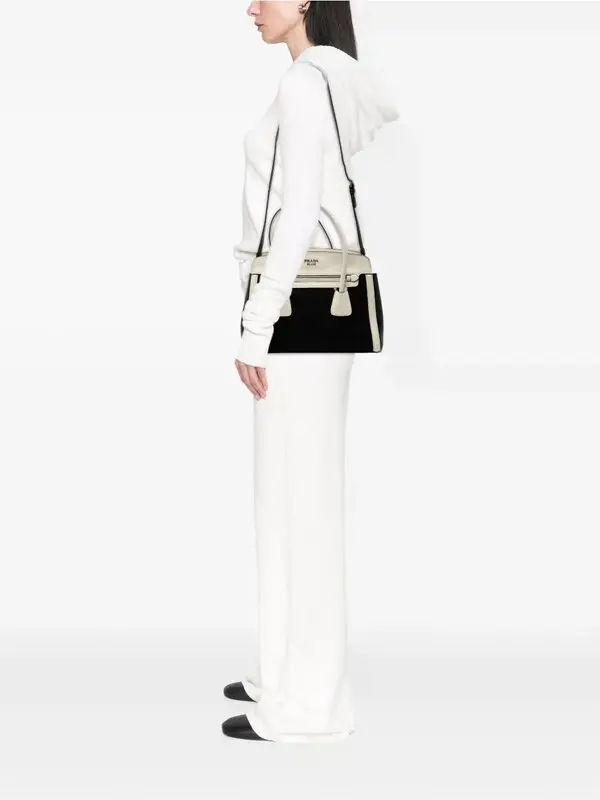 Prada Bicolor Saffiano And Canvas Satchel - Black