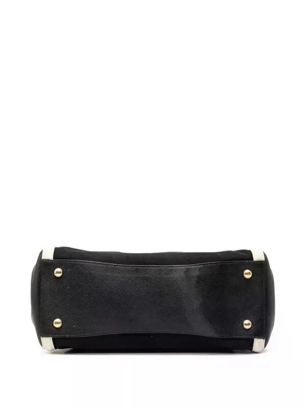 Prada Bicolor Saffiano And Canvas Satchel - Black