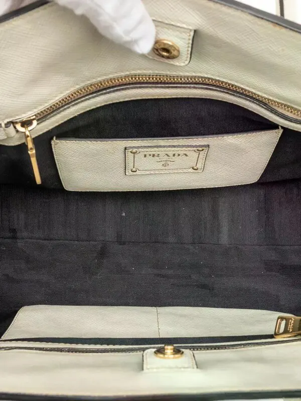 Prada Bicolor Saffiano And Canvas Satchel - Black