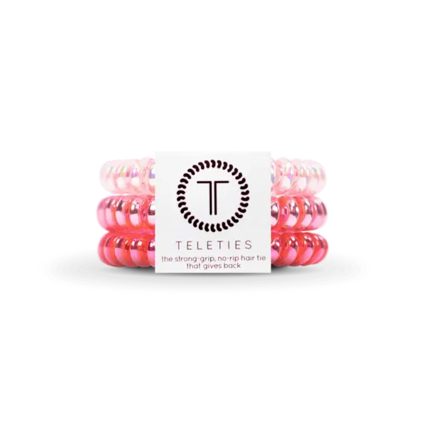 TELETIES Small Hair Ties Set Of 3 - Think Pink