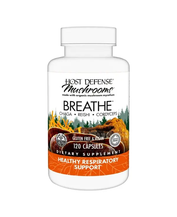 HOST DEFENSE Breathe Capsules Immune & Respiratory Support Mushroom Supplement - No Color