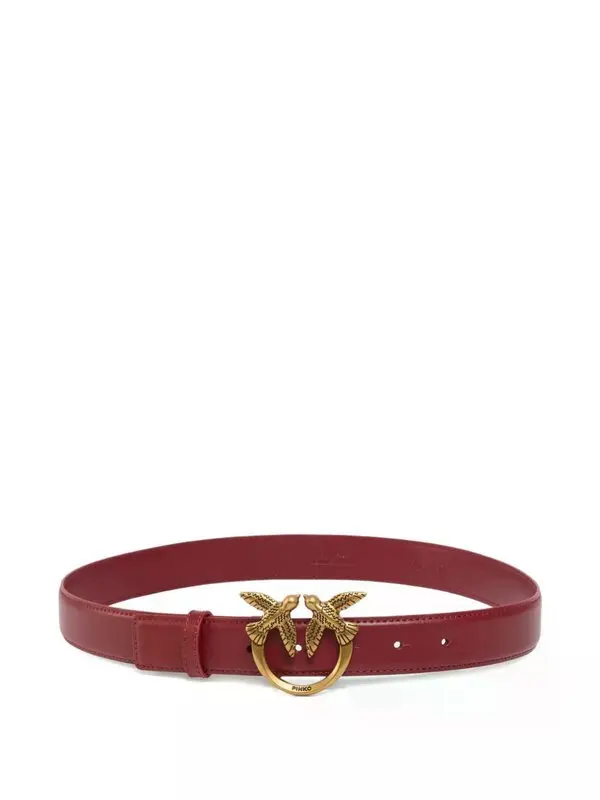 Pinko Love Birds Diamond Cut Buckle Leather Belt - Red
