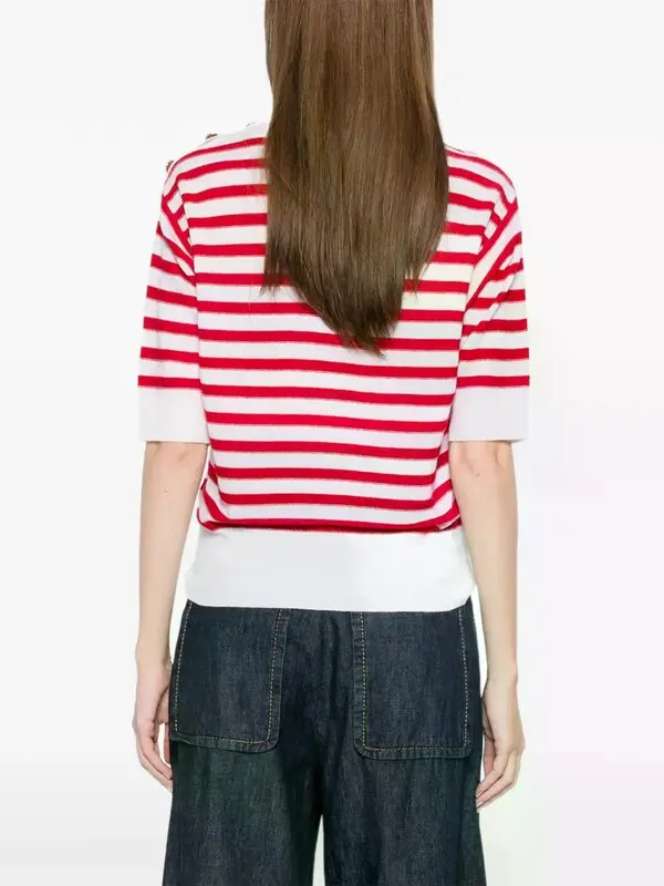 ALLUDE Striped Short-sleeve Top