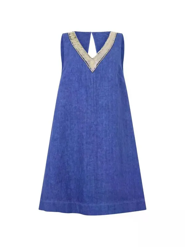 120% Lino A-line Embellished Dress - Blue