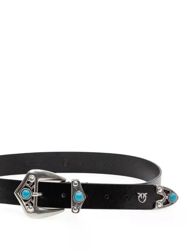 Pinko Embellished Leather Belt With Turquoise Detail