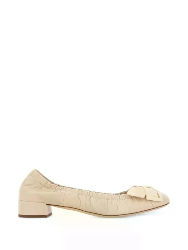 Prada Leather Heeled Pumps With Bow Detail - Neutrals