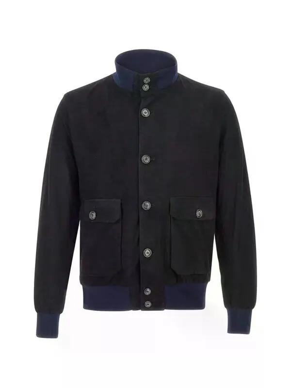 BARBA NAPOLI High-collar Patch-pockets Jacket - Blue