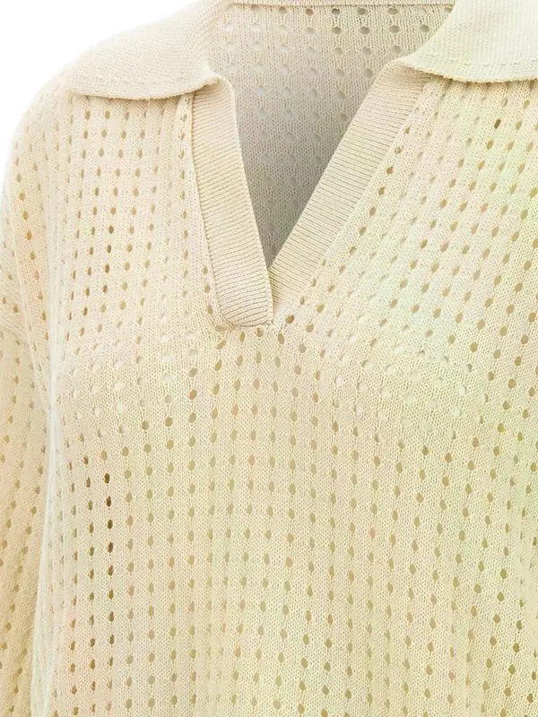 KANGRA Openwork V-neck T-shirt - Neutrals