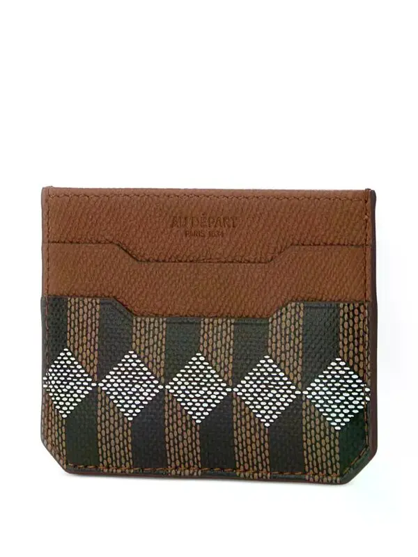 AU DEPART Printed Leather Card Holder - Brown