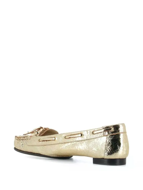 DEL CARLO Leather Loafers With -tone Textured Finish And Bow Detailing