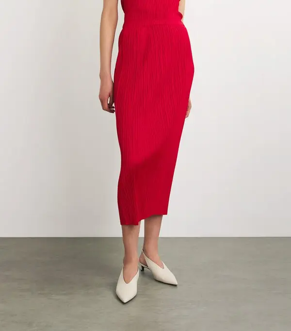 Issey Miyake Basics Pleated Midi Skirt - Red