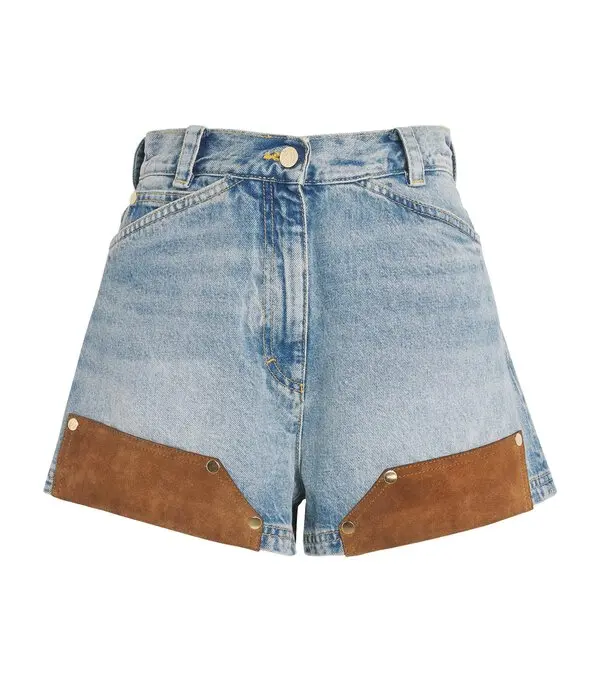 Sandro Suede-trim Denim Shorts