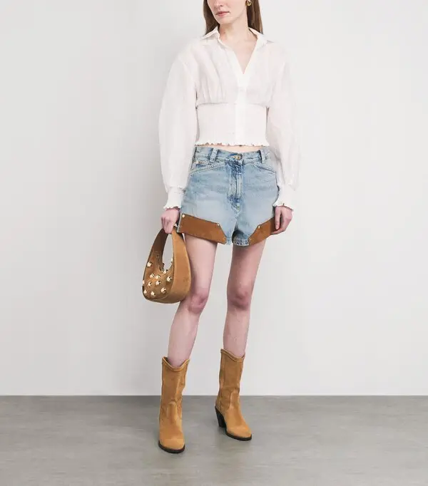 Sandro Suede-trim Denim Shorts