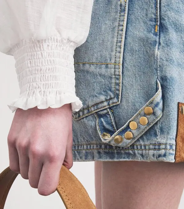 Sandro Suede-trim Denim Shorts