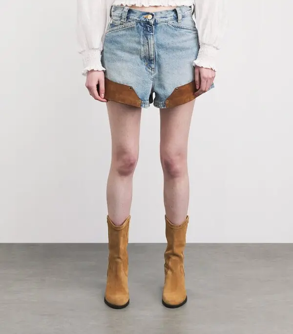 Sandro Suede-trim Denim Shorts
