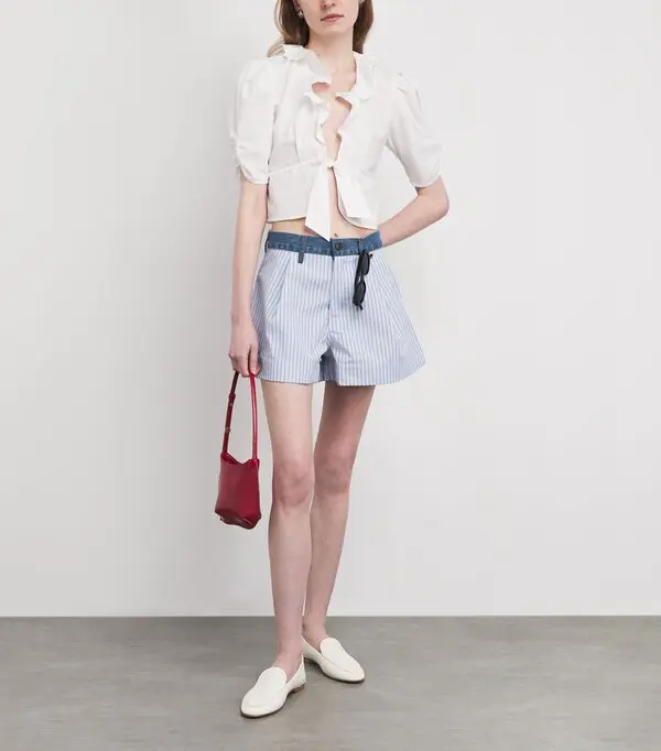 Sandro Poplin Denim-trim Shorts