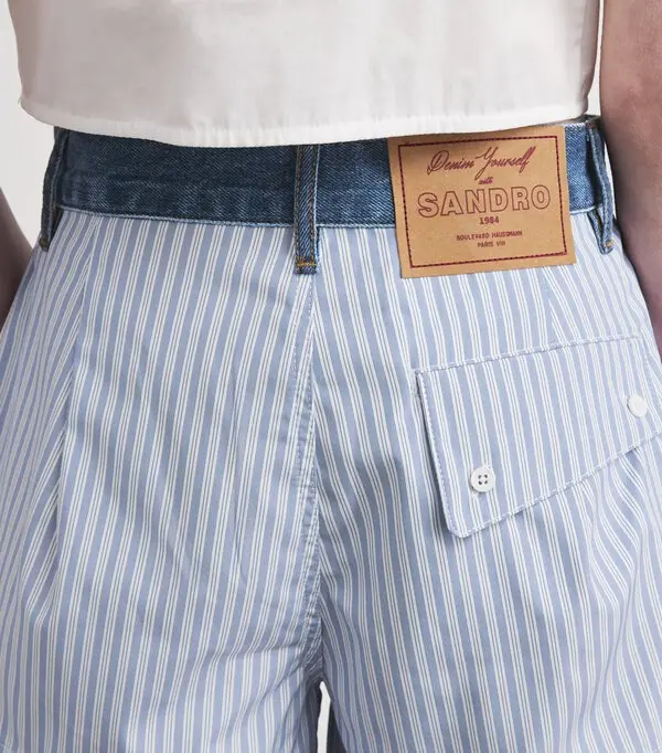 Sandro Poplin Denim-trim Shorts