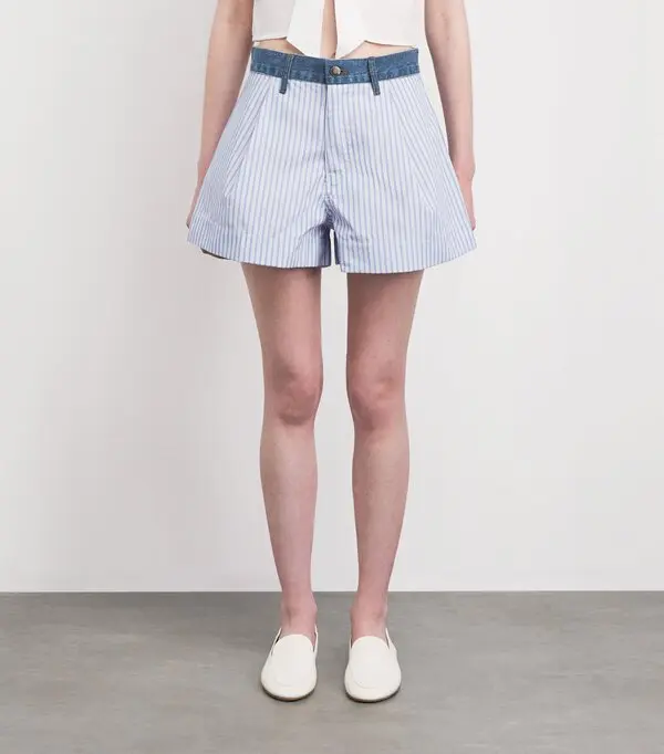 Sandro Poplin Denim-trim Shorts