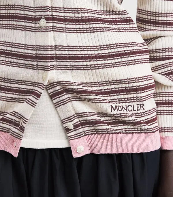 Moncler Striped Cotton Polo Sweater - White