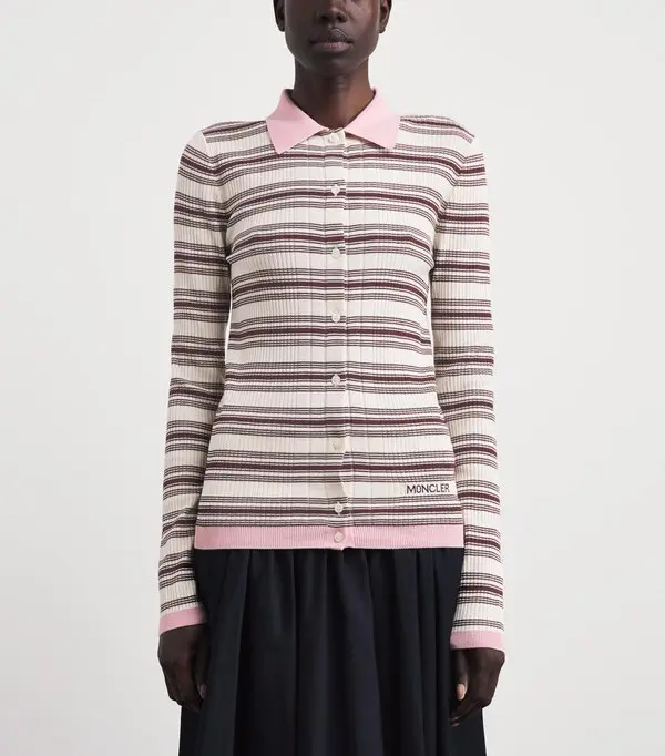 Moncler Striped Cotton Polo Sweater - White