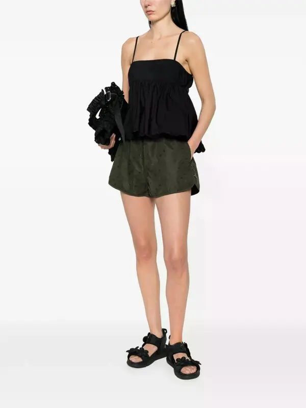 Cecilie Bahnsen Selena Embroidered Taffeta Top - Black