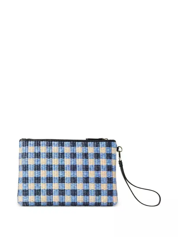 JIMMY CHOO Gingham Raffia Pouch With Wrist Strap