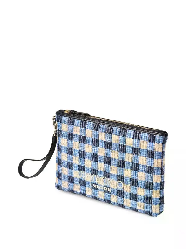 JIMMY CHOO Gingham Raffia Pouch With Wrist Strap