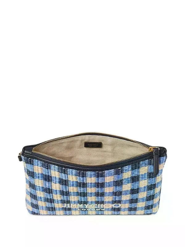 JIMMY CHOO Gingham Raffia Pouch With Wrist Strap