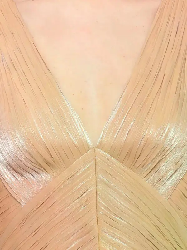 Costarellos Pleated V-neck Gown - Neutrals