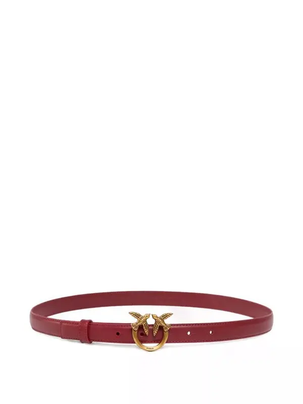Pinko Thin Leather Belt With Love Birds Buckle - Red