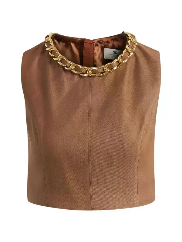 Elisabetta Franchi Chain Detail Sleeveless Crop Top - Brown