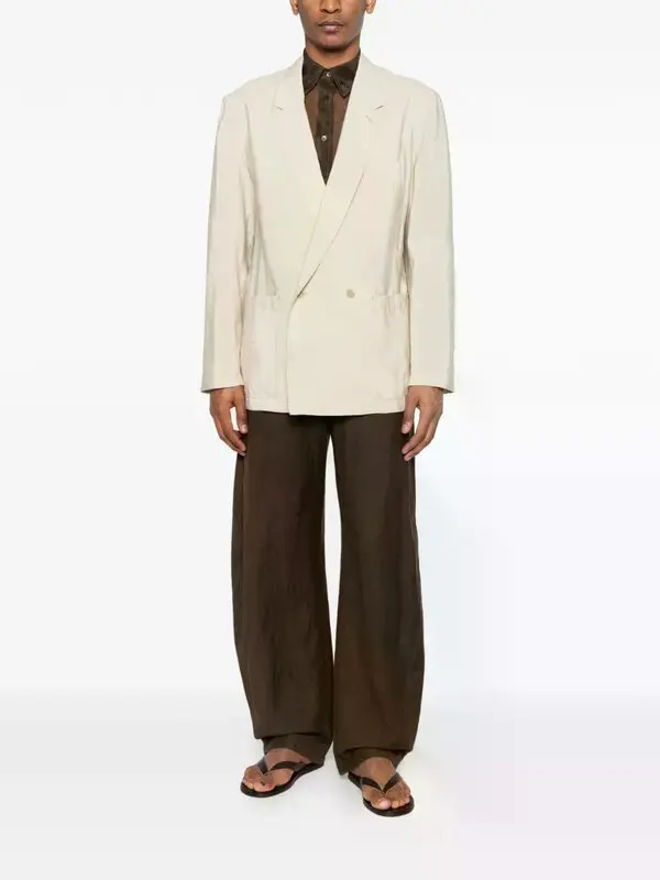 LEMAIRE Soft Double Breasted Jacket In Dry Silk - Neutrals