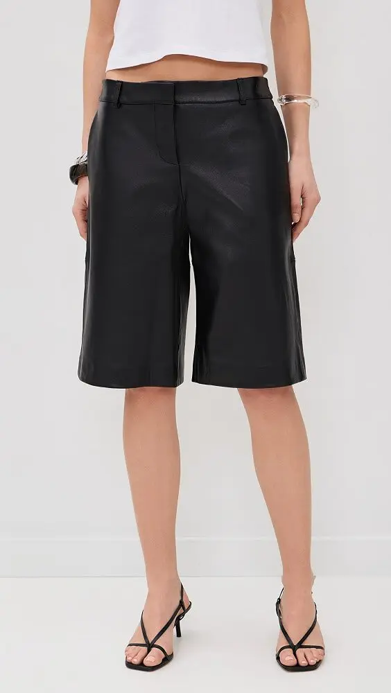 REFORMATION Gisele Leather Bermuda Shorts - Black
