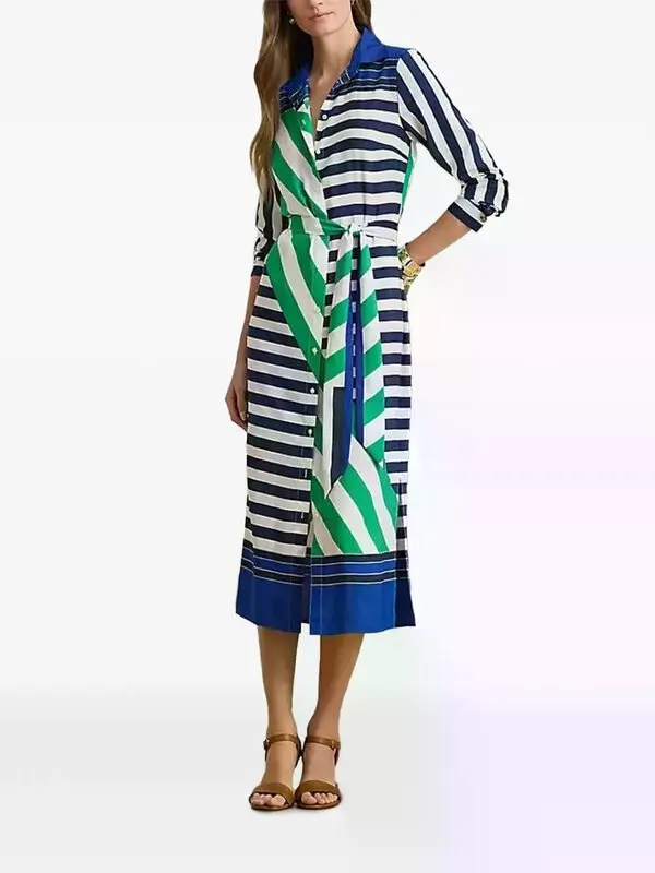 Ralph Lauren Striped Tie-waist Midi Shirt Dress