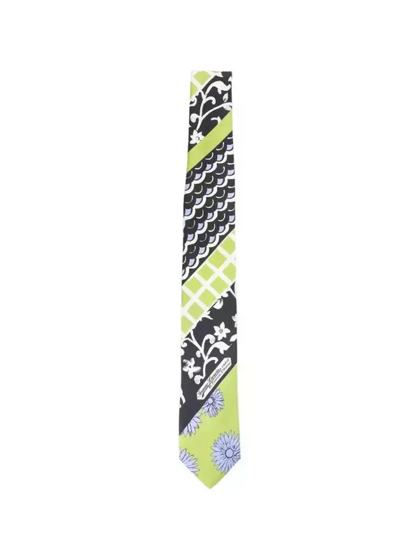 LANVIN Floral Patchwork Tie - Green