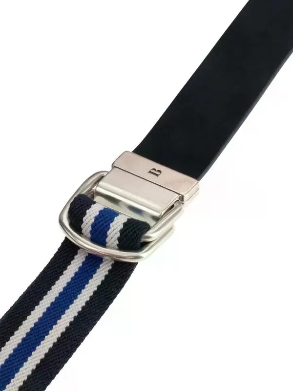 Boggi Milano Leather And Stretch Band Belt With Double-ring Buckle - Blue