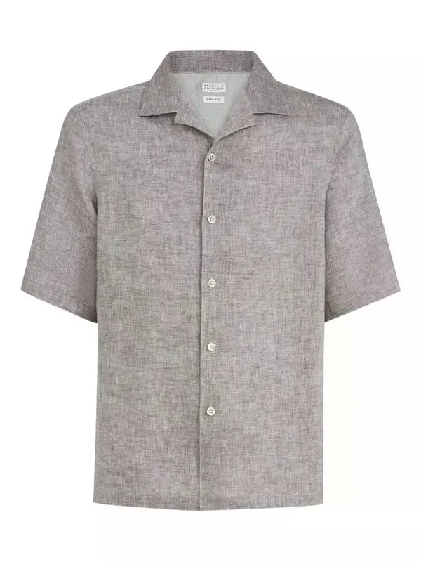 Brunello Cucinelli Camp-collar Short-sleeve Shirt - Grey
