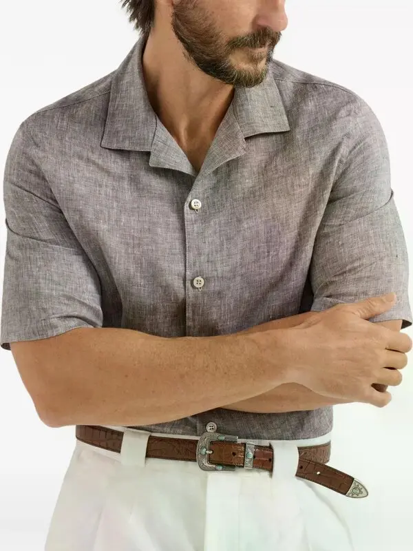 Brunello Cucinelli Camp-collar Short-sleeve Shirt - Grey