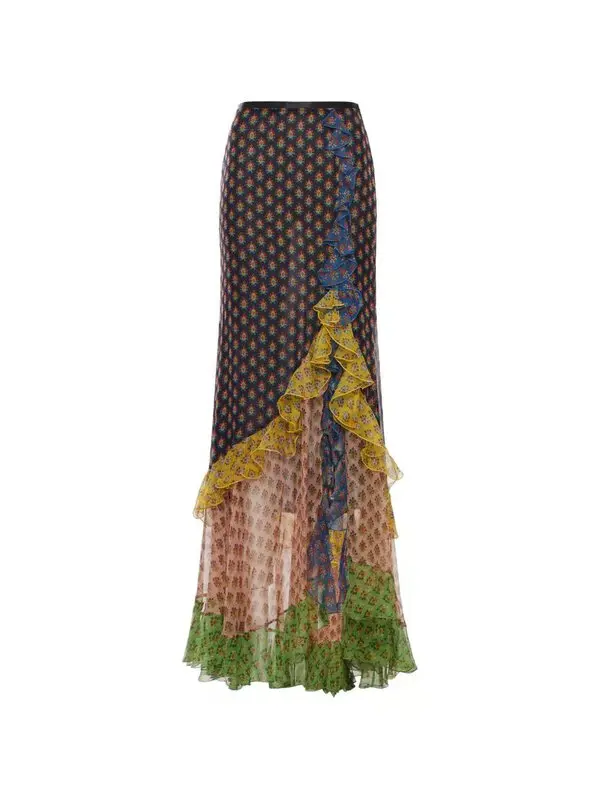 Etro Floral-print Ruffled Long Skirt - Black