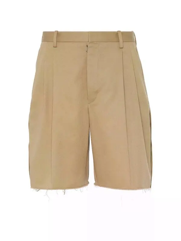 MAISON MARGIELA Pleated Frayed-hem Shorts - Neutrals
