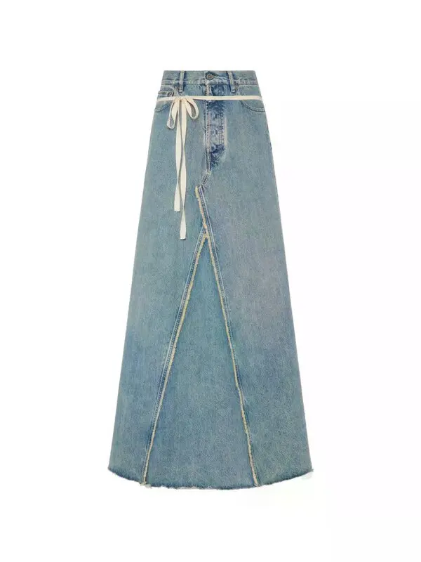 MAISON MARGIELA Frayed String-detail Maxi Cotton Skirt - Blue